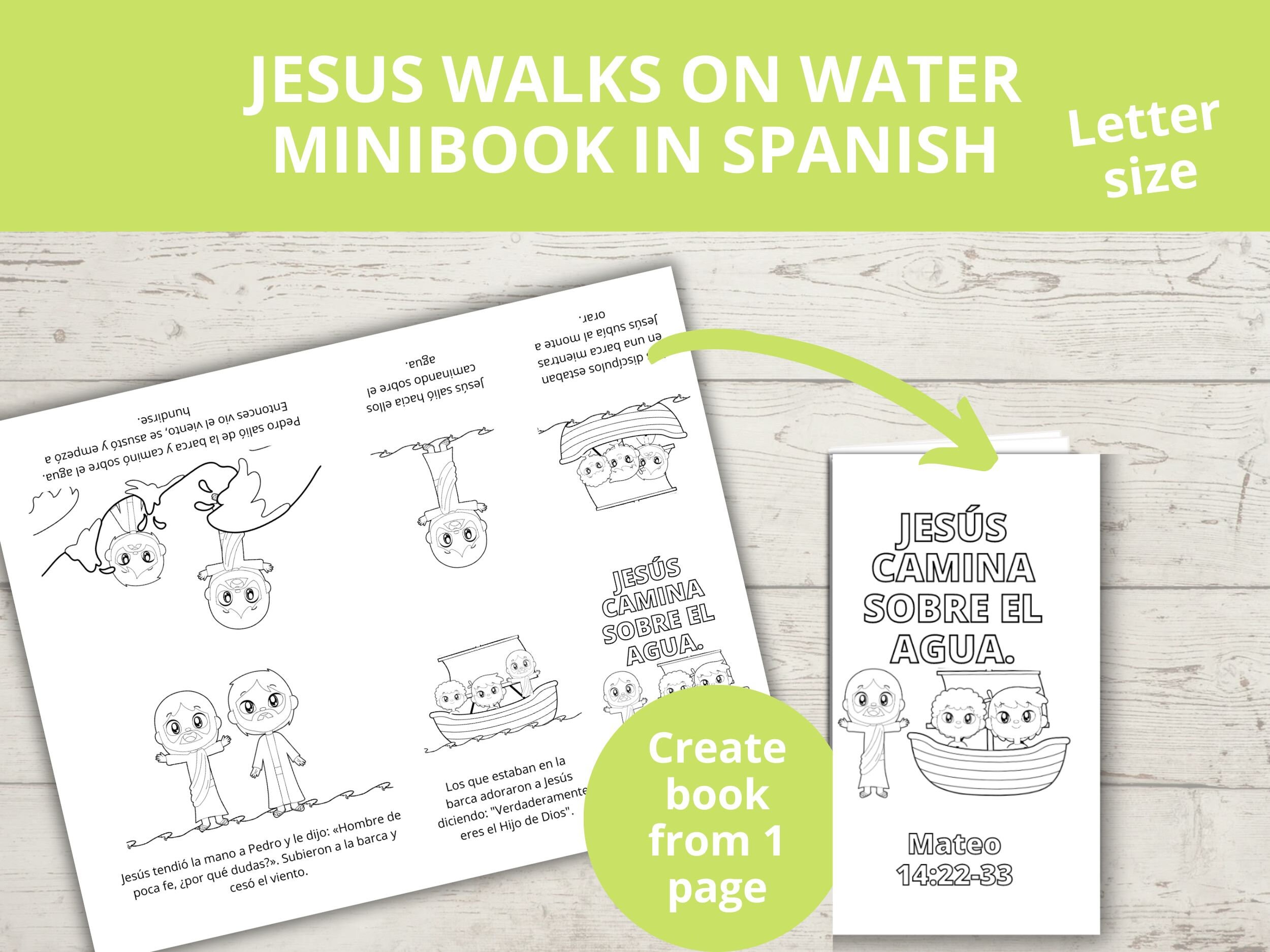 Jesus Walks on Water, in Spanish, Espanol, Mini Book, Folding Book ...