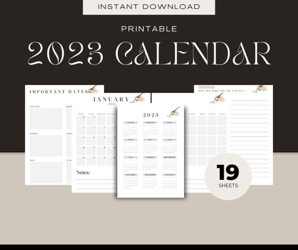 2023 Printable Black White Calendar, 2023 Simple Calendar, 2023 ...