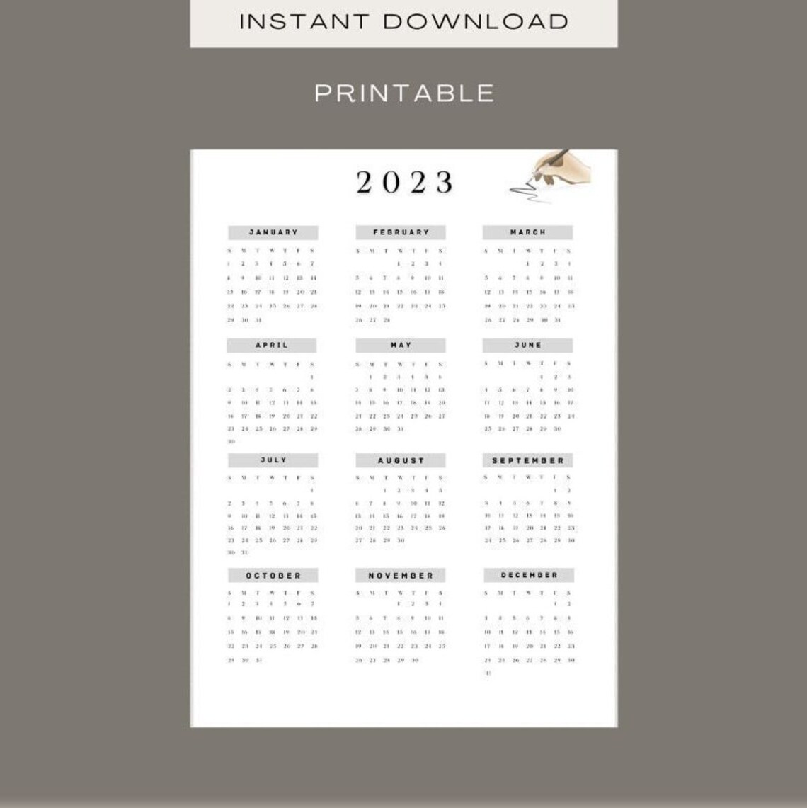 2023 Printable Black White Calendar, 2023 Simple Calendar, 2023 ...