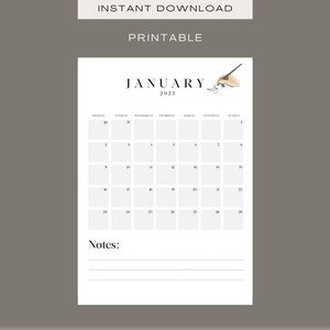 2023 Printable Black White Calendar, 2023 Simple Calendar, 2023 ...