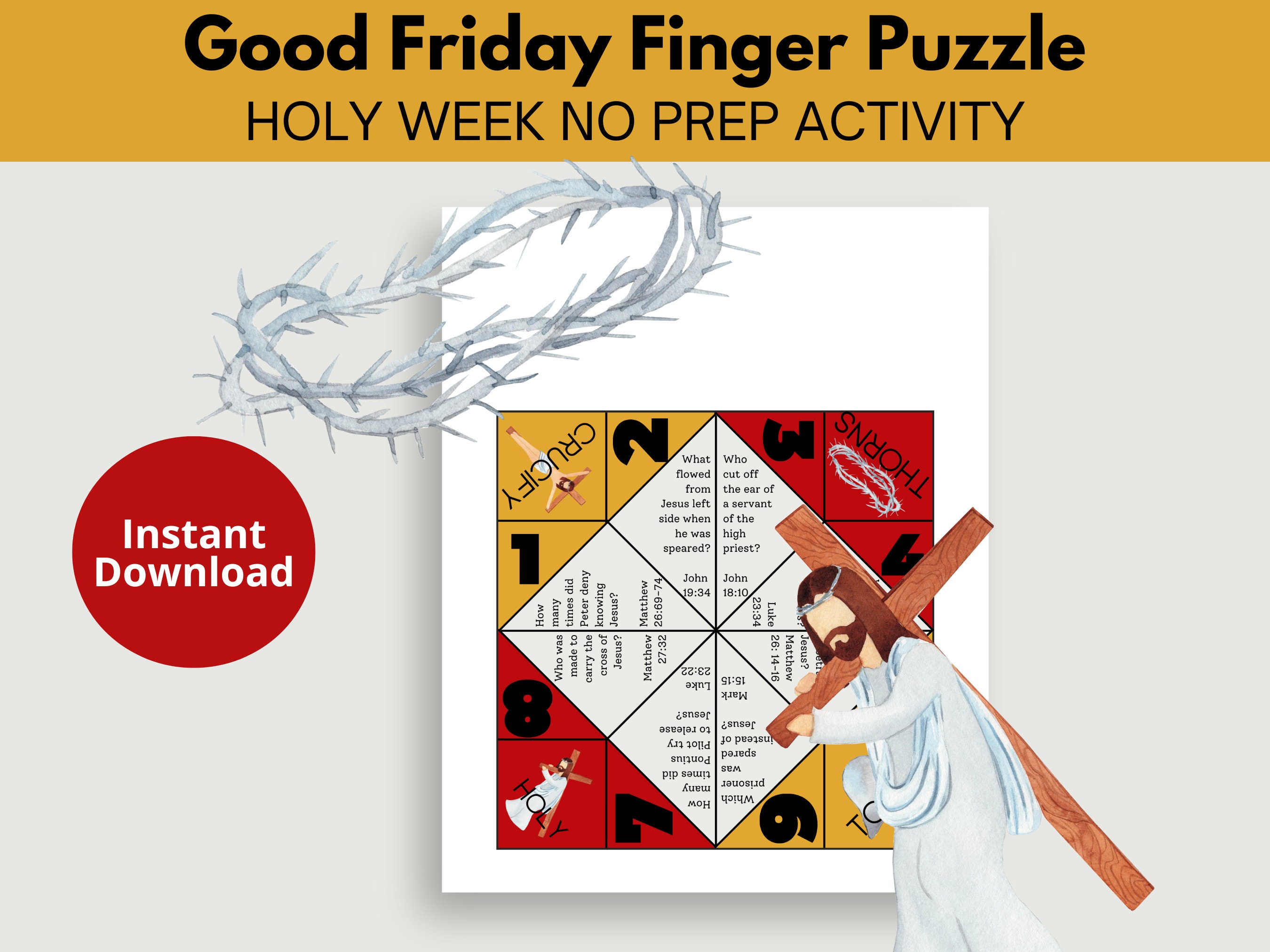 Good Friday Finger Puzzle, Printable Kids Bible Sunday School Scripture ...