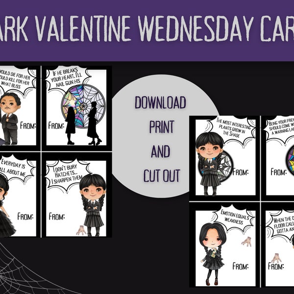 Wednesday addams valentine cards printable - Etsy Nederland