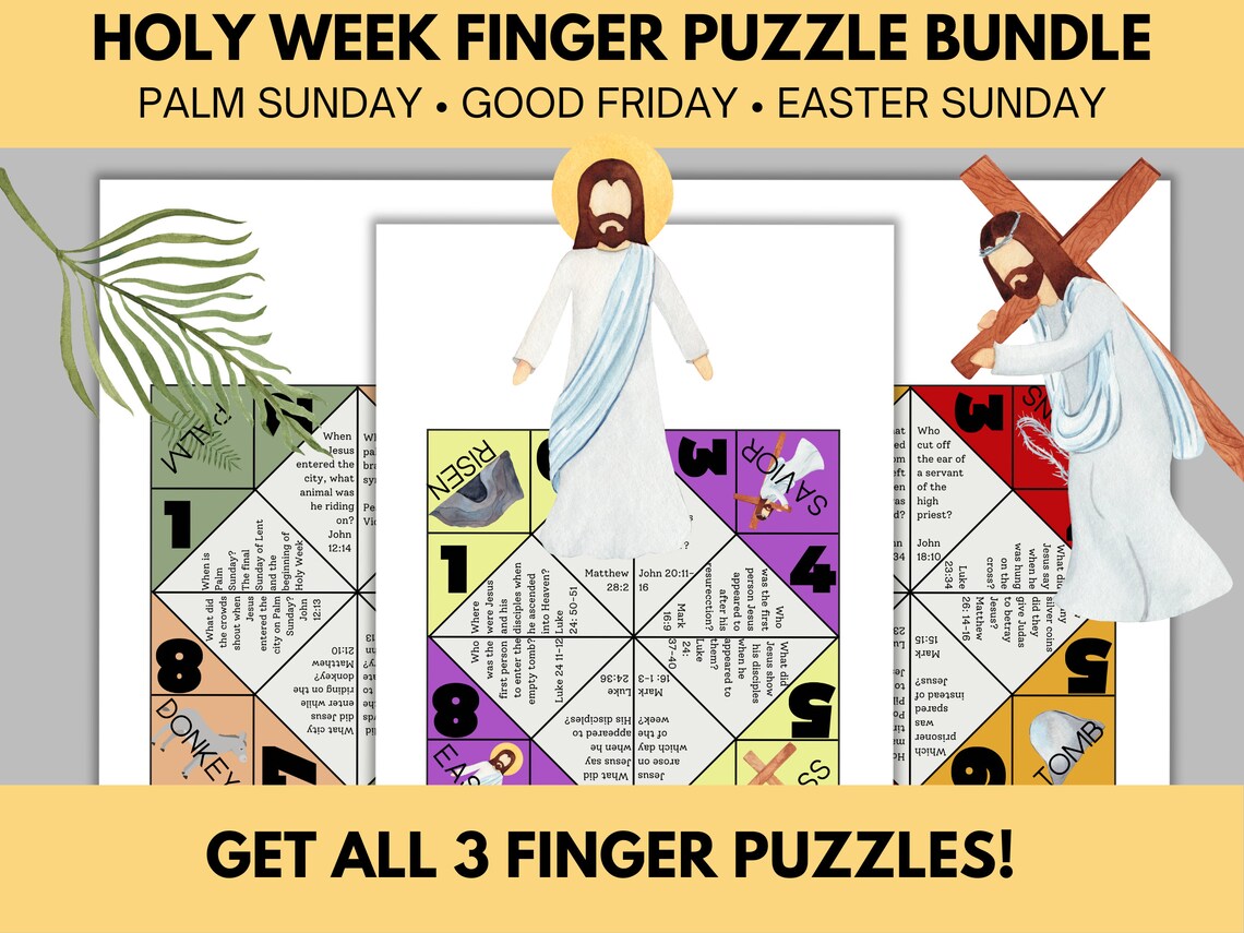 Holy Week Finger Puzzle Bundle Printable Kids Bible Sunday School ...