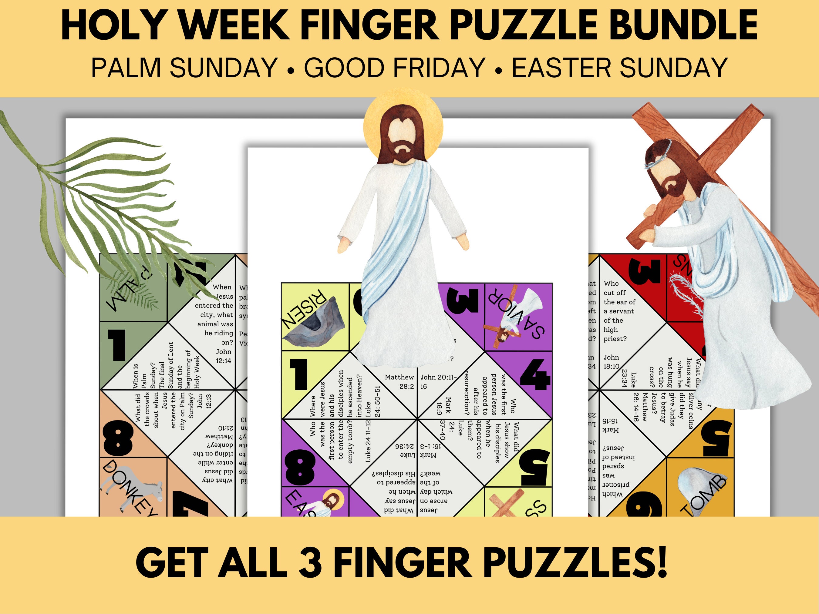 Holy Week Finger Puzzle Bundle Printable Kids Bible Sunday School ...