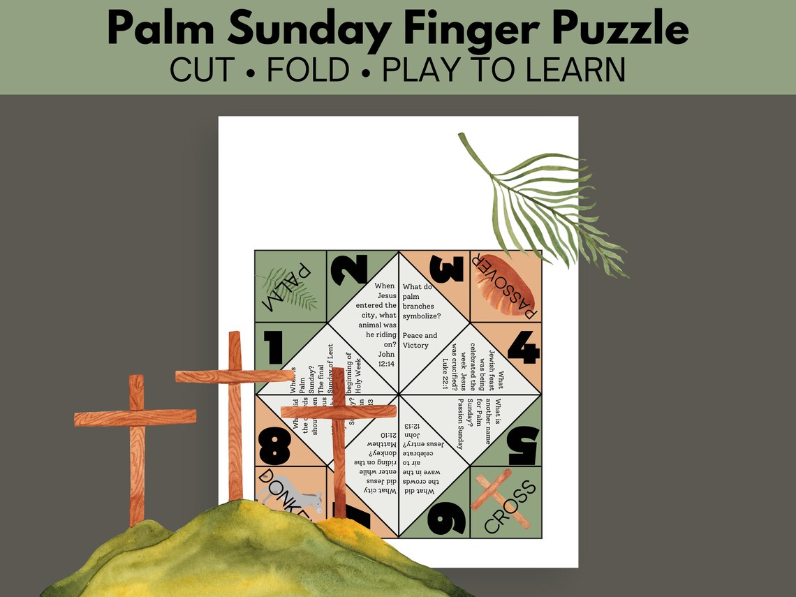 Palm Sunday Finger Puzzle, Printable Kids Bible Sunday School Scripture ...