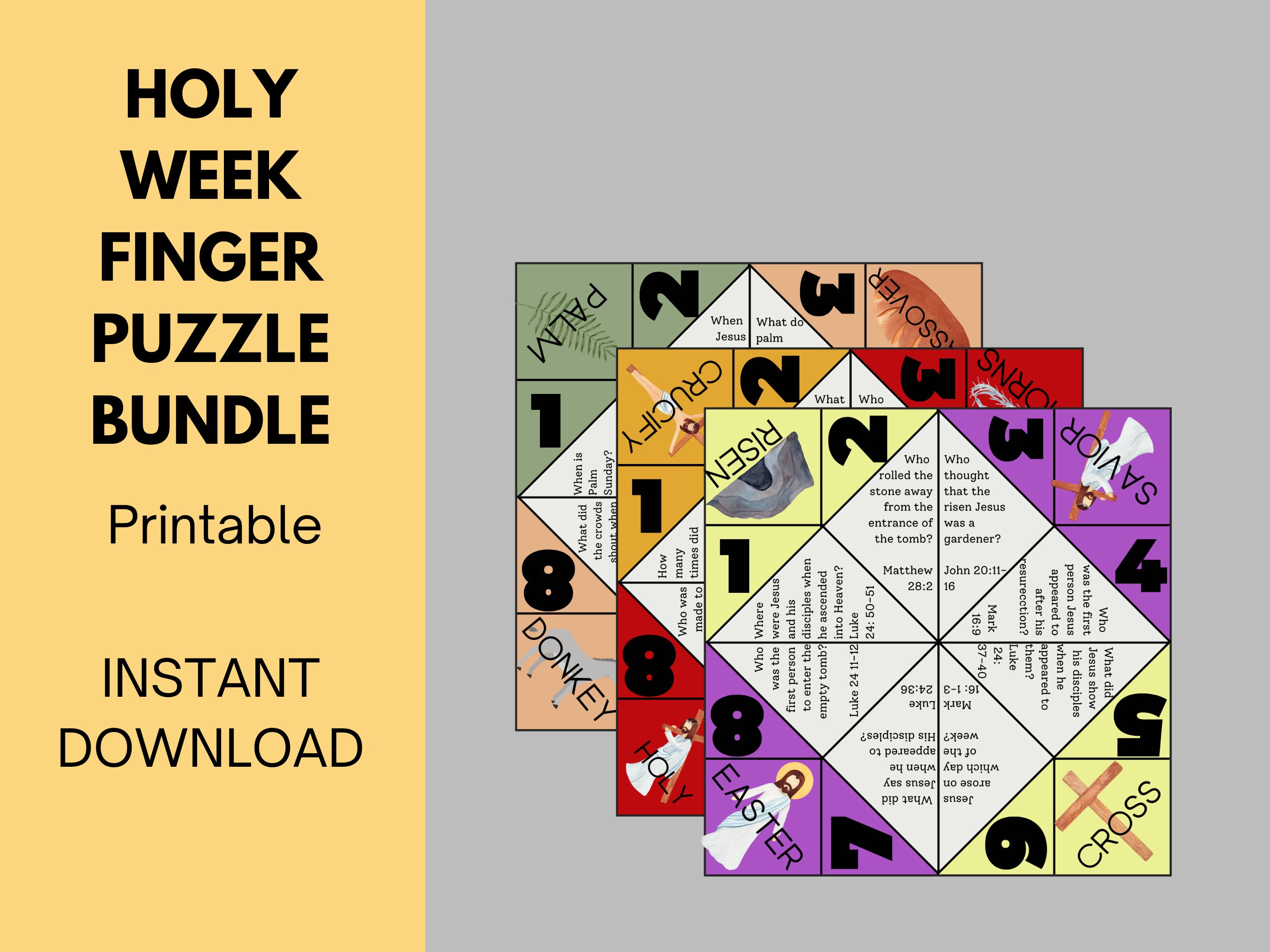 Holy Week Finger Puzzle Bundle Printable Kids Bible Sunday School ...