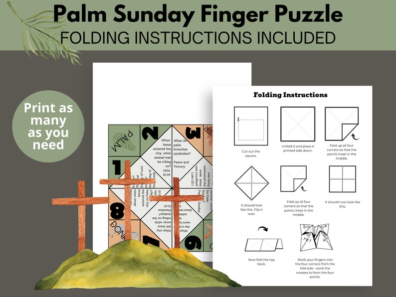 Palm Sunday Finger Puzzle, Printable Kids Bible Sunday School Scripture ...
