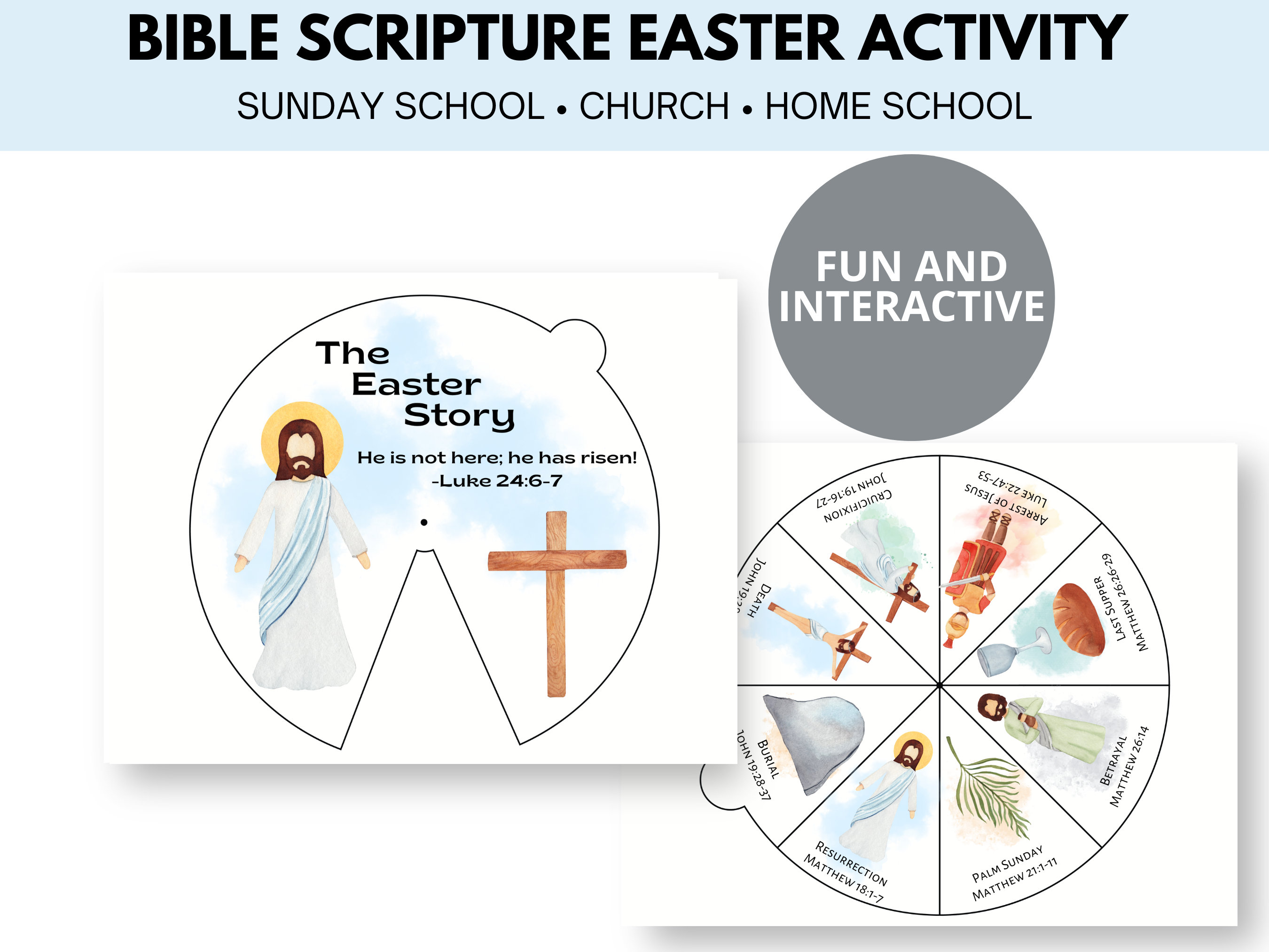 Easter Story Spinning Wheel Printable, Bible Scripture Verses, Sunday ...