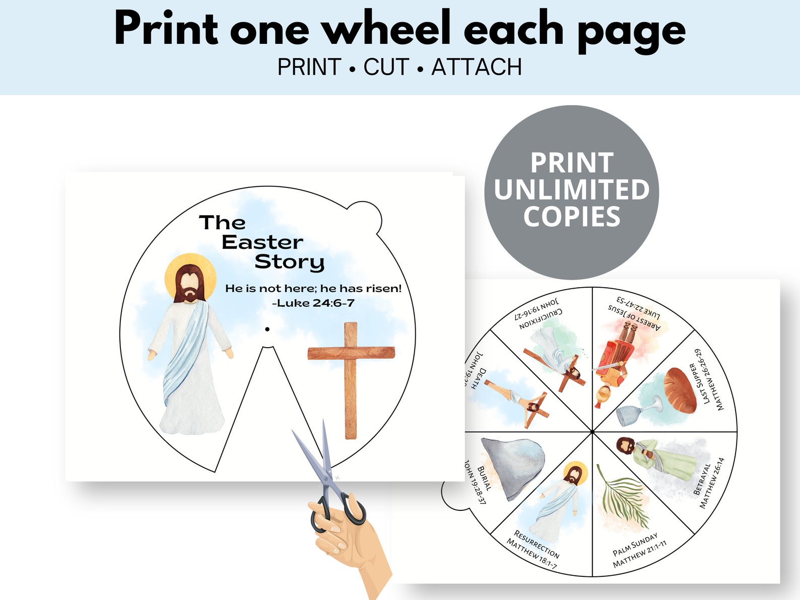 Easter Story Spinning Wheel Printable, Bible Scripture Verses, Sunday ...
