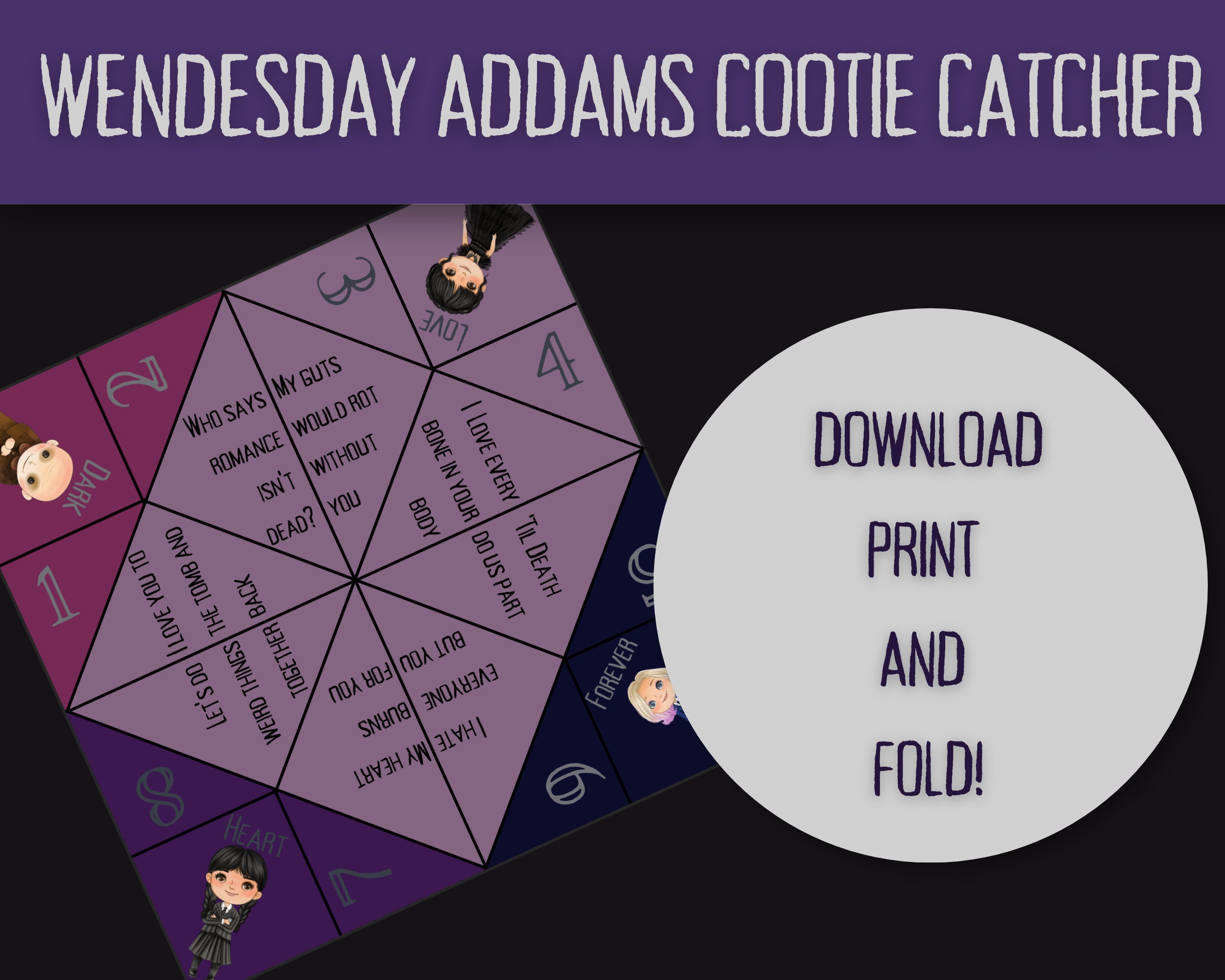 Wednesday Addams Non Candy Cootie Catcher Printable Joke Teller ...
