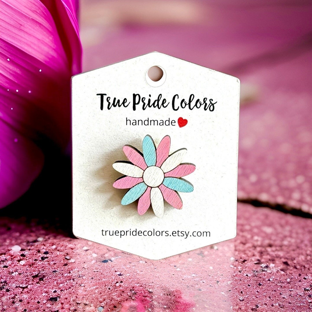 Trans Pride Flower Pin, Trans Pride Lapel Pin, LGBTQ Pride Pin, Pride ...