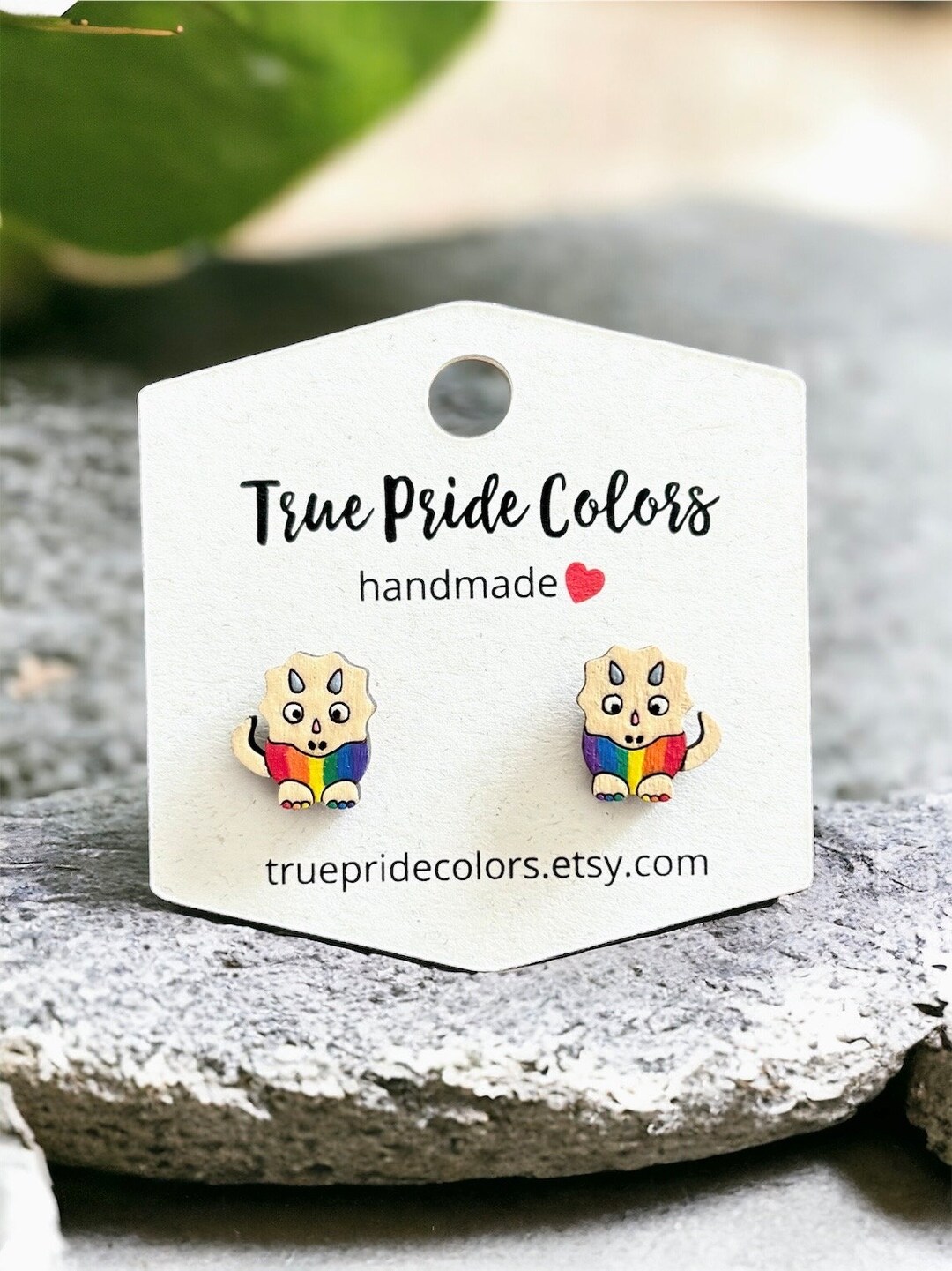 Rainbow Pride Dinosaur Wood Stud Earrings, Triceratops Rainbow Stud Earrings, Rainbow Pride Flag ...