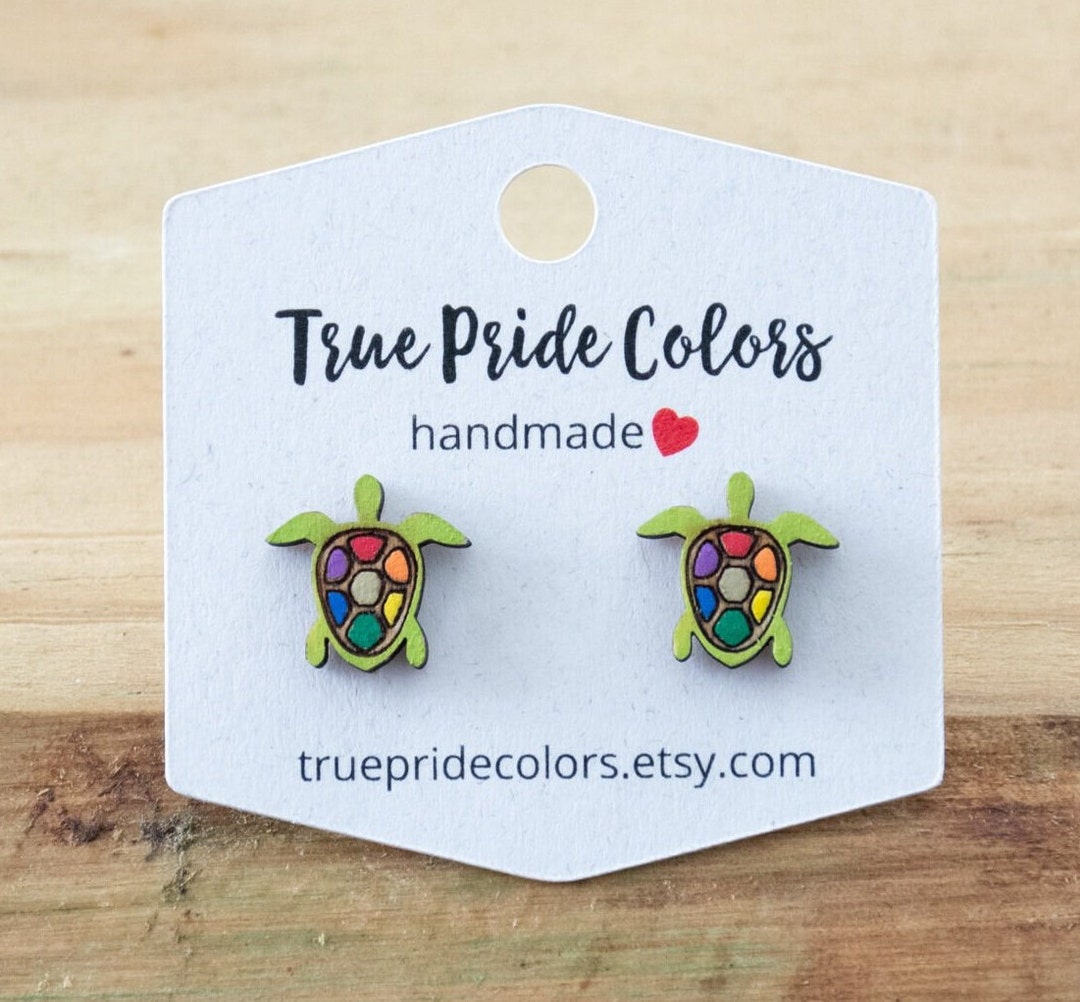 Rainbow Pride Sea Turtle Wood Stud Earrings, Gay Pride Earrings Studs ...