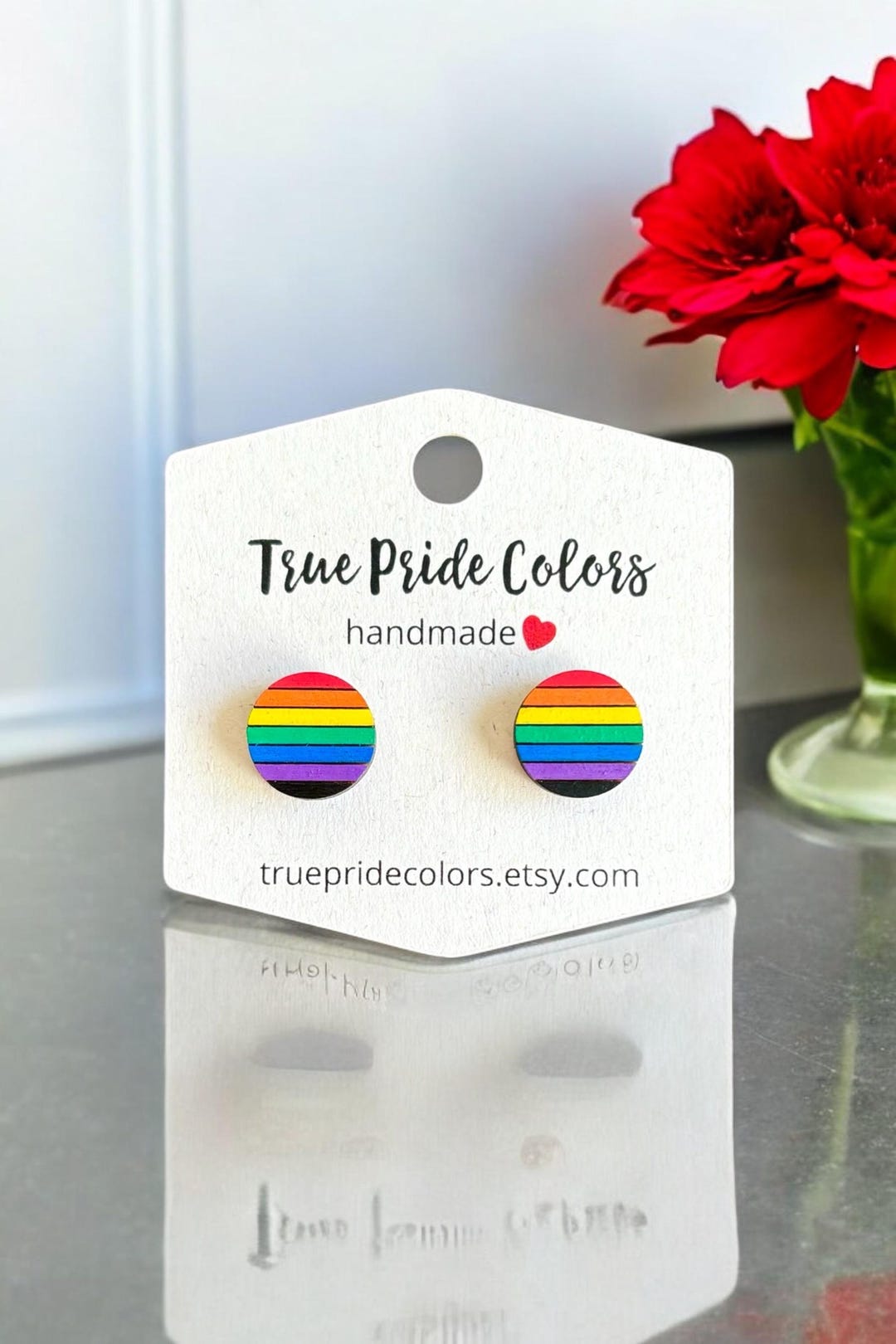 Victory Over AIDS Pride Flag Circle Wood Stud Earrings, Rainbow Pride ...