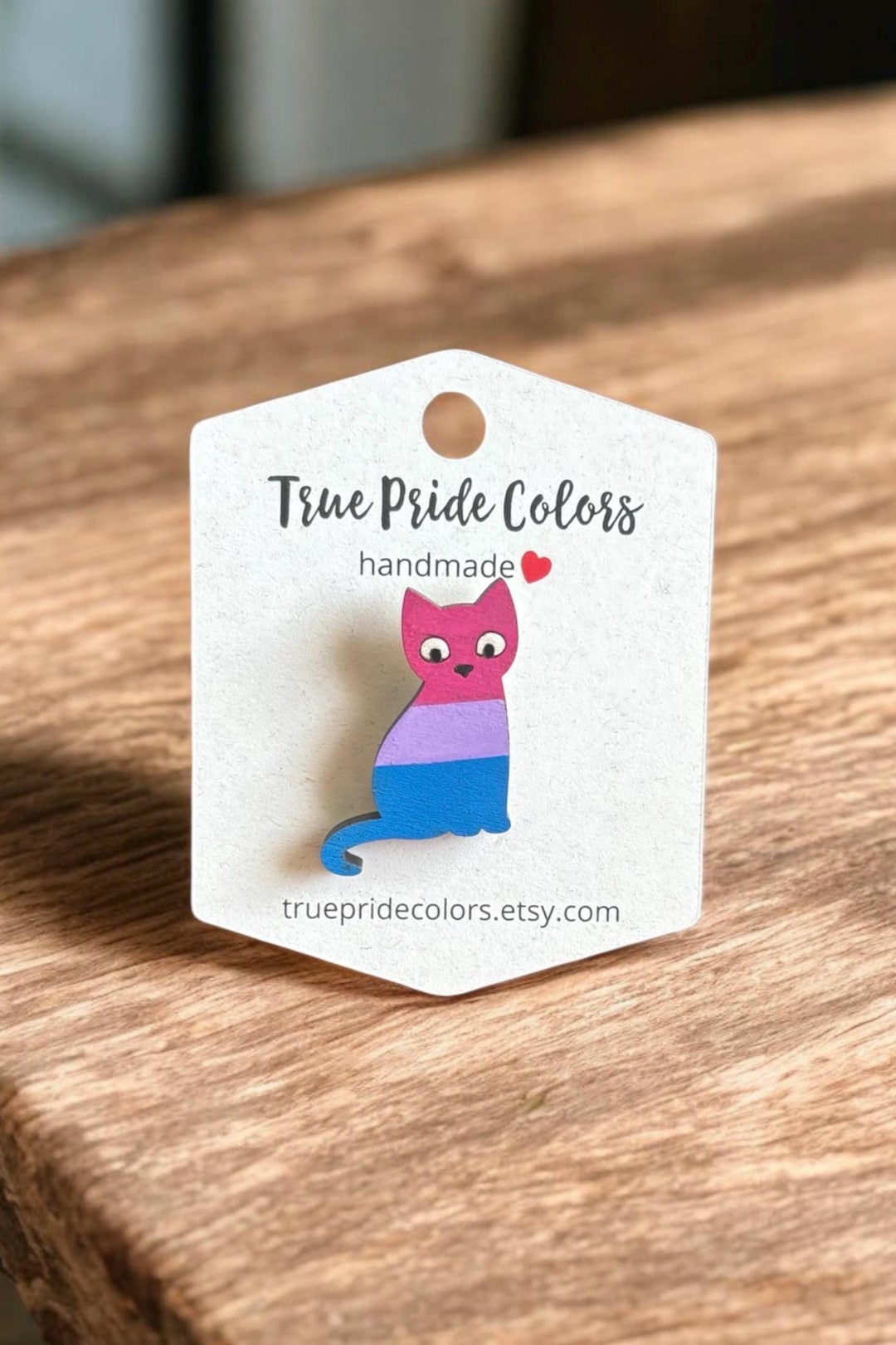 LGBTQ Bi Pride Cat Pin, Wood Cat Accessory, Bi Flag Lapel Pin, Gay ...