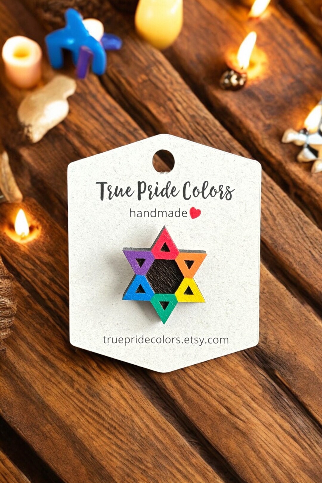 Rainbow Pride Star of David Wood Pin, Jewish Star Pin, Hanukkah Gifts ...