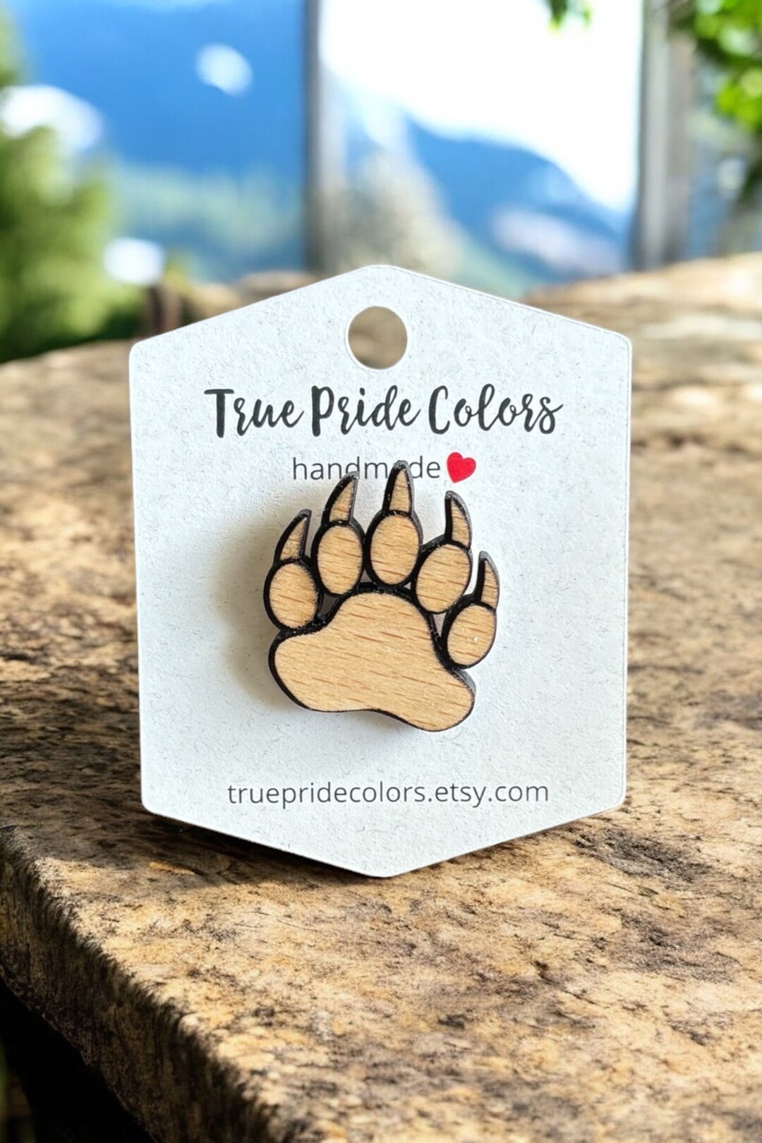 Bear Paw Natural Wood Handmade Pin, Minimalist, Animal Pins, Bear Pride ...