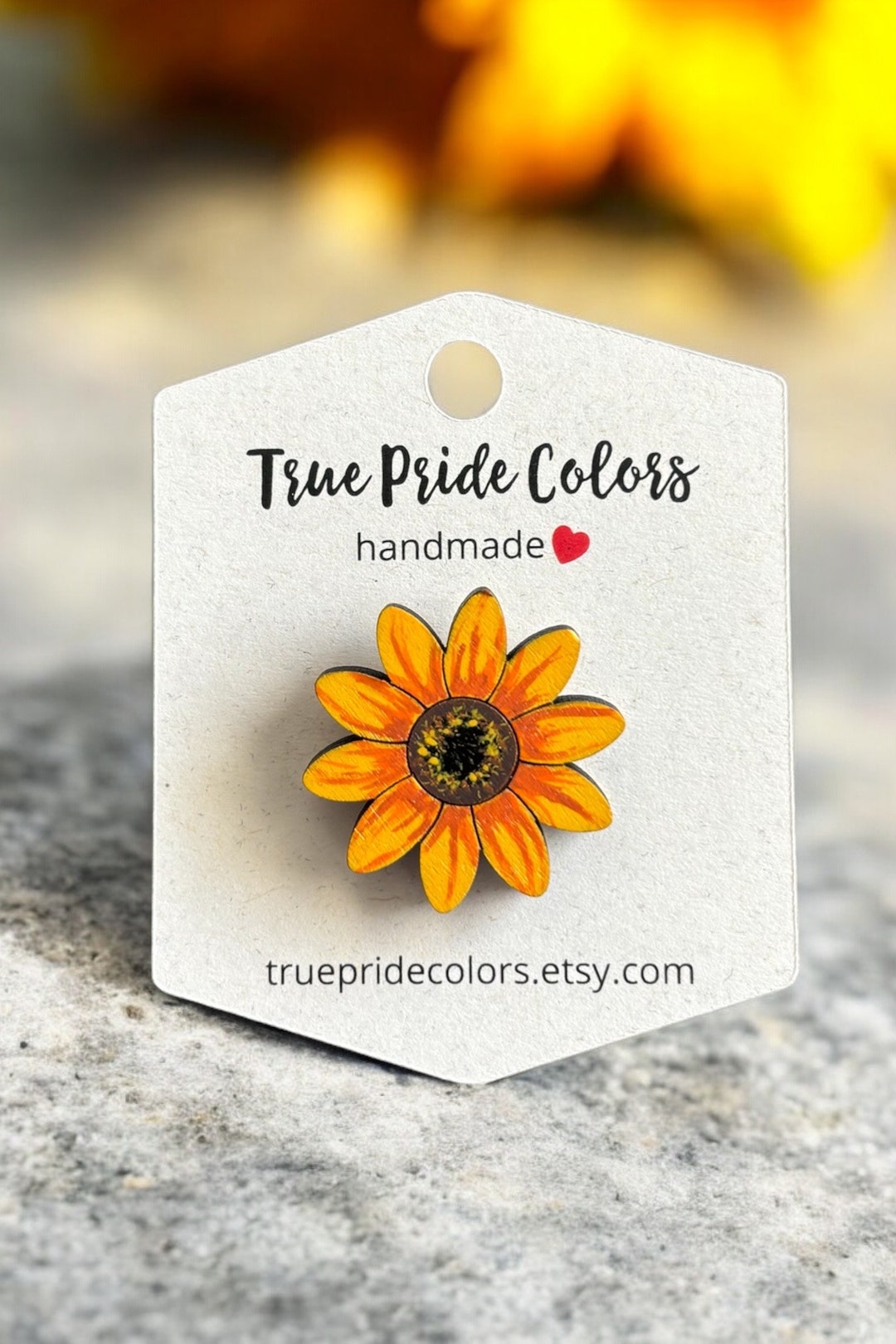 Sunflower Wood Pin, Handmade Sunflower Gifts, Yellow Flower Pins ...