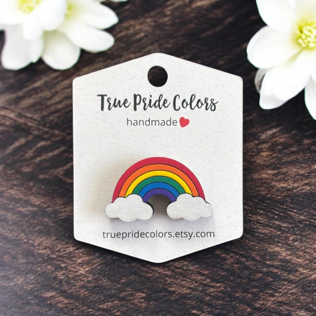 LGBTQ Rainbow & Clouds Wood Pin, Queer Rainbows, Pride Flag Pin ...