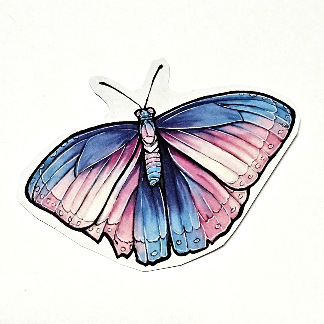 Trans Butterfly Sticker // LGBTQ Pride Flag Sticker, Pink, Blue, and ...