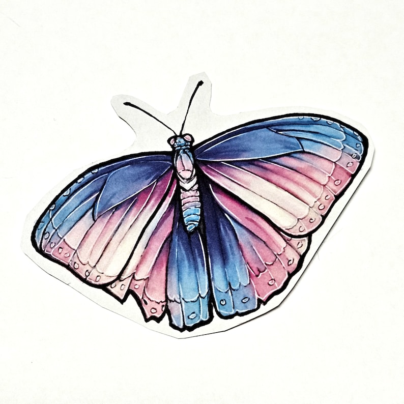 Trans Butterfly Sticker // LGBTQ Pride Flag Sticker, Pink, Blue, and ...