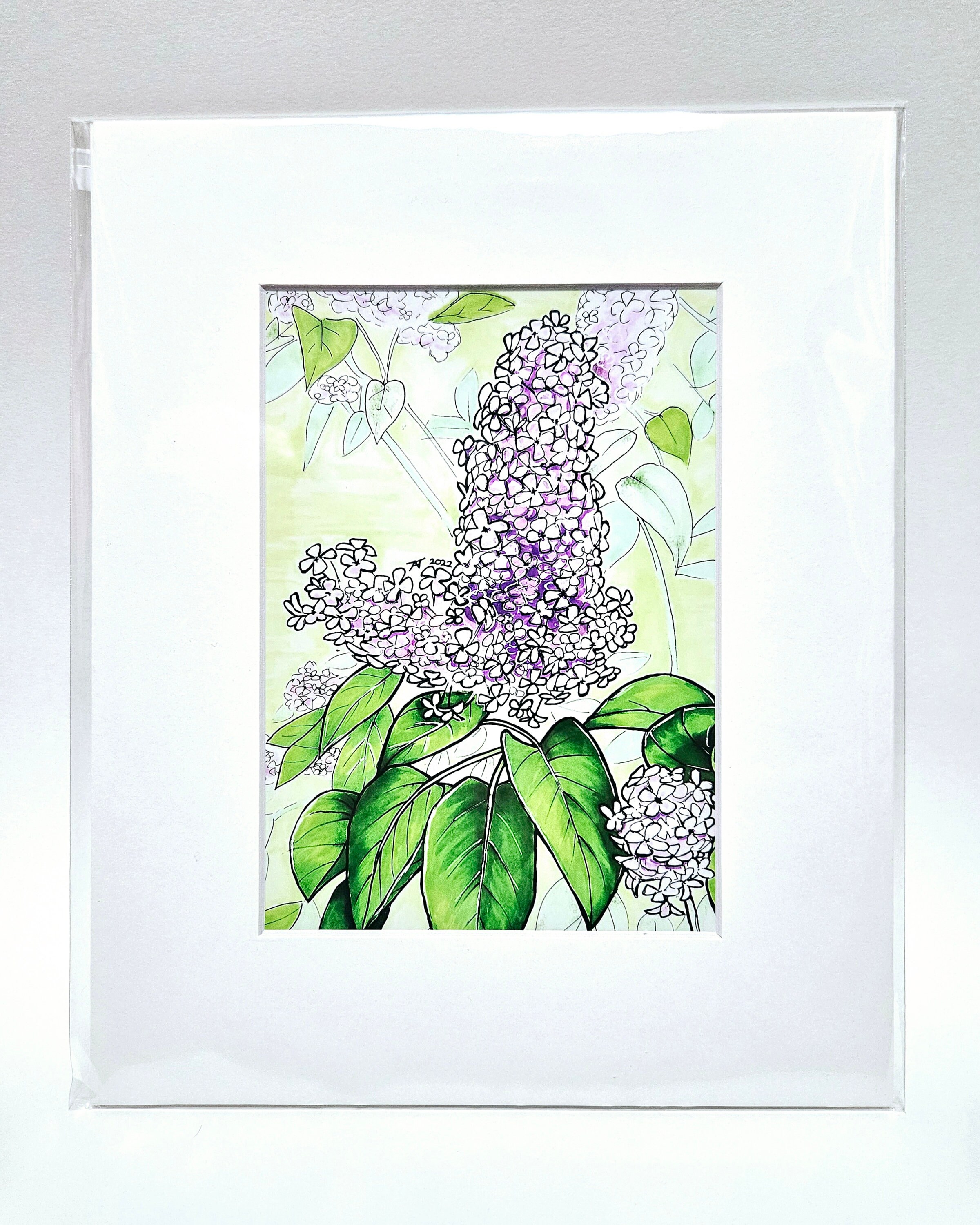 8x10 Lilac Flowers Matted Print // Realistic Art, Nature, Marker ...