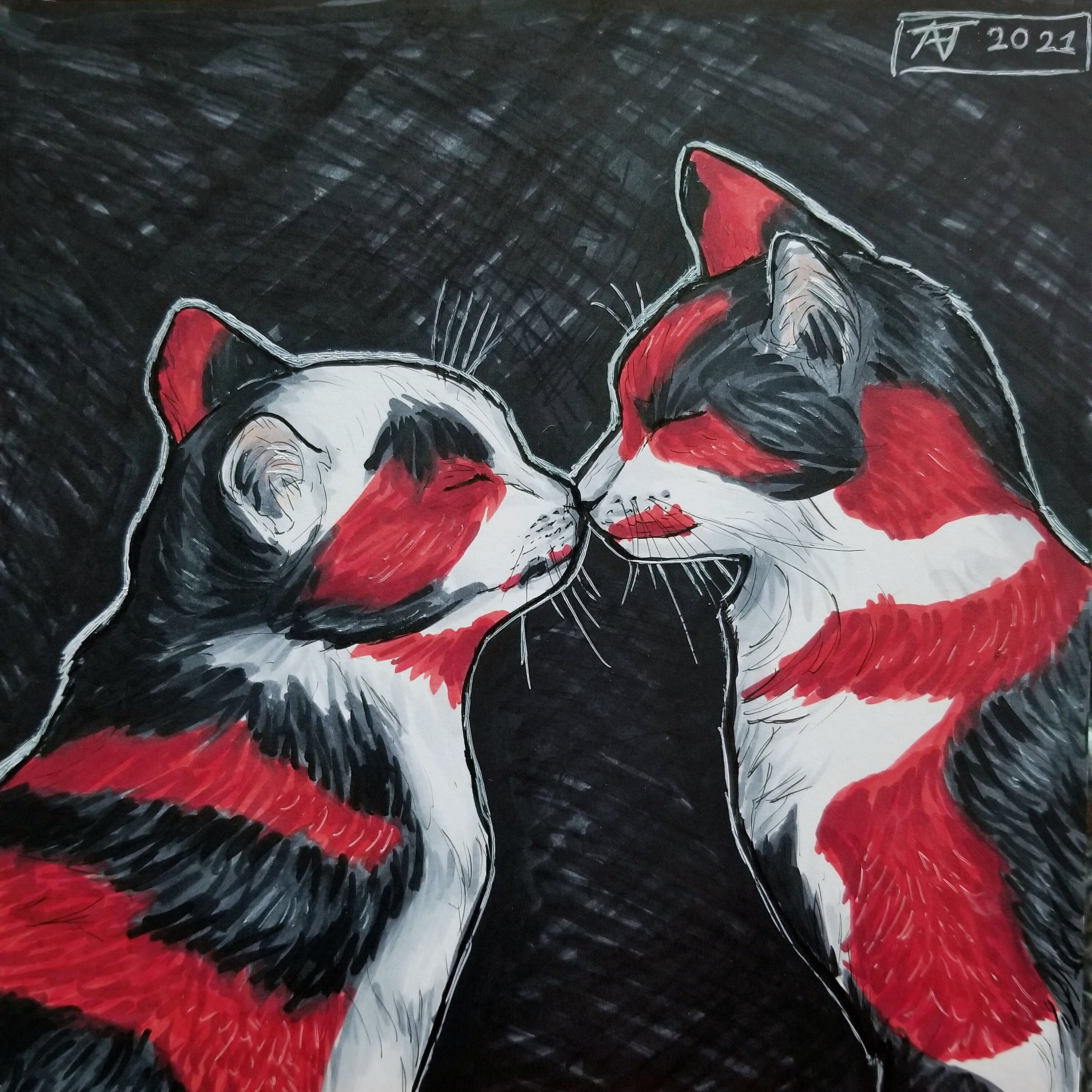 9x9 Black and Red Calico Cats Original Drawing // Three Cheers for ...