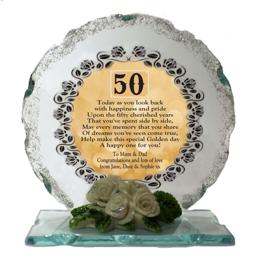 50th Golden Wedding Anniversary Cut Glass Round Plaque Limited Special ...