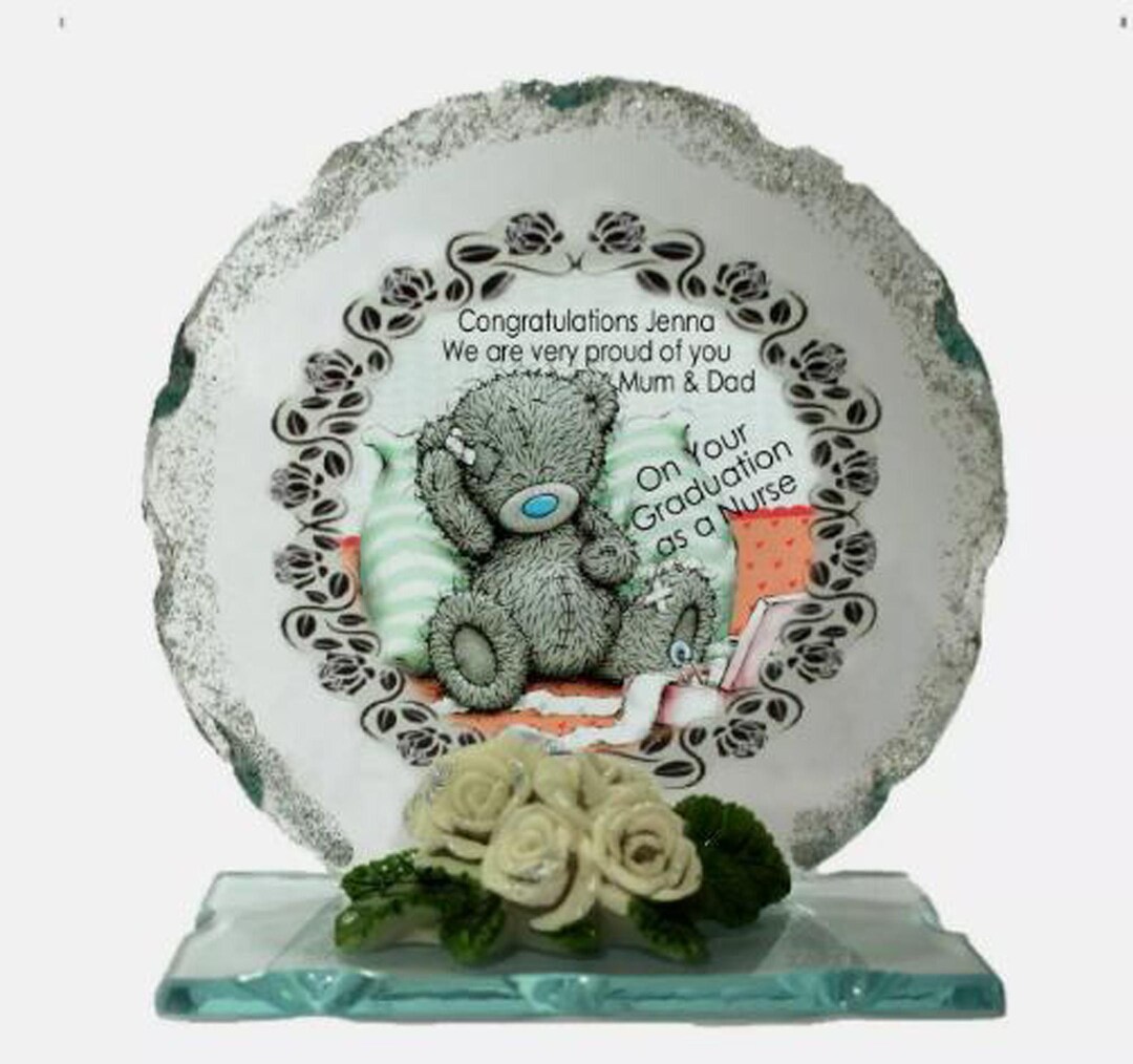 Personalised Graduation Teddy Cut Glass Plaque by Cellini Plaques - Etsy