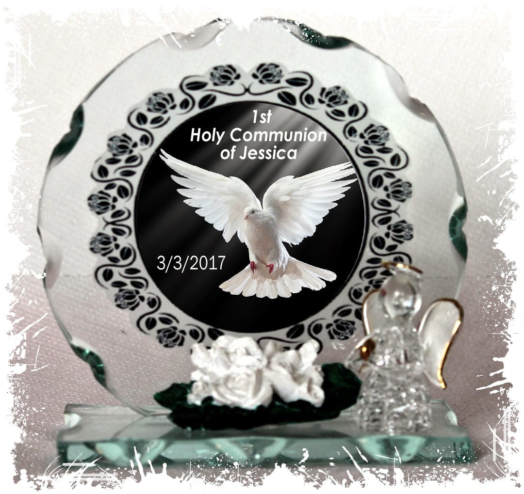 First Holy Communion Glass Plaque, Dove, Angel, Personalized Gift - Etsy