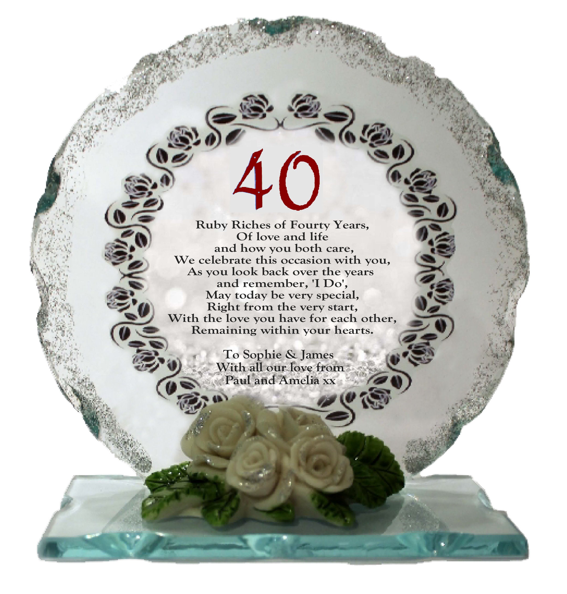 40th Ruby Wedding Anniversary Cut Glass Round Plaque Limited Special ...