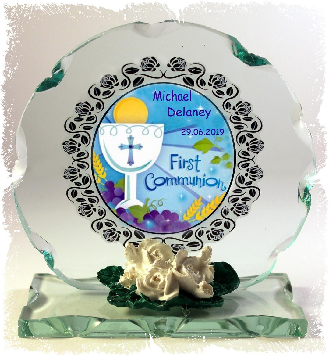 Holy Communion Day, Cut Glass Commemorative Plaque Personalised Gift by ...