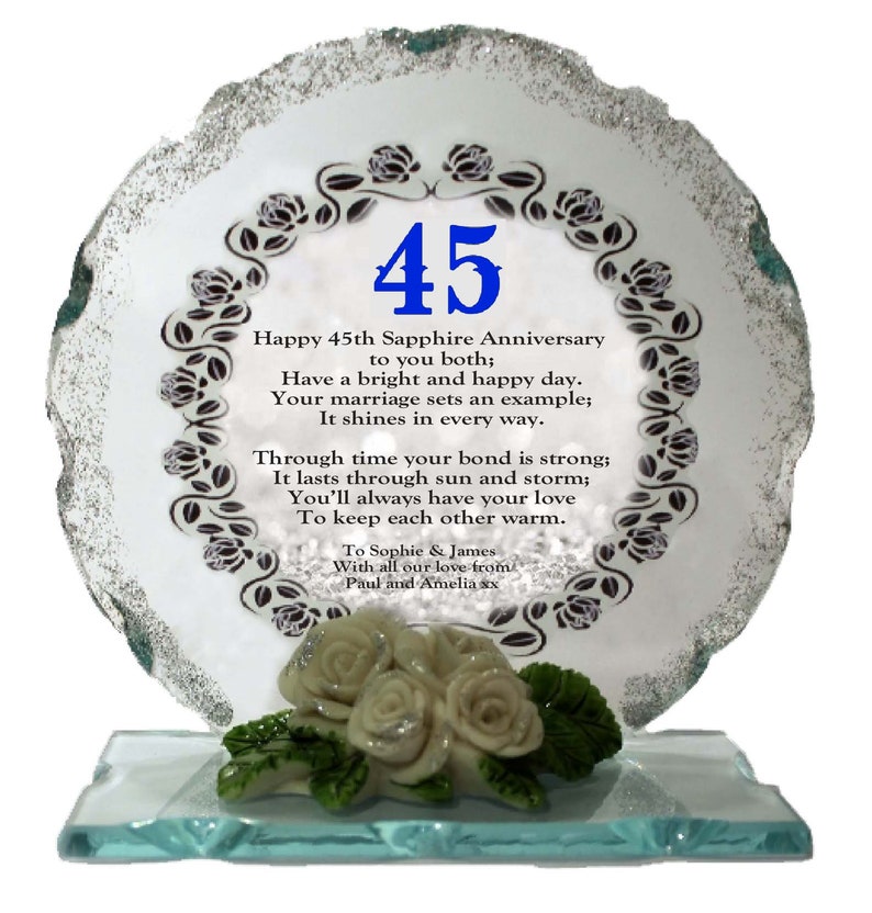 45th Sapphire Wedding Anniversary Cut Glass Round Plaque Limited ...