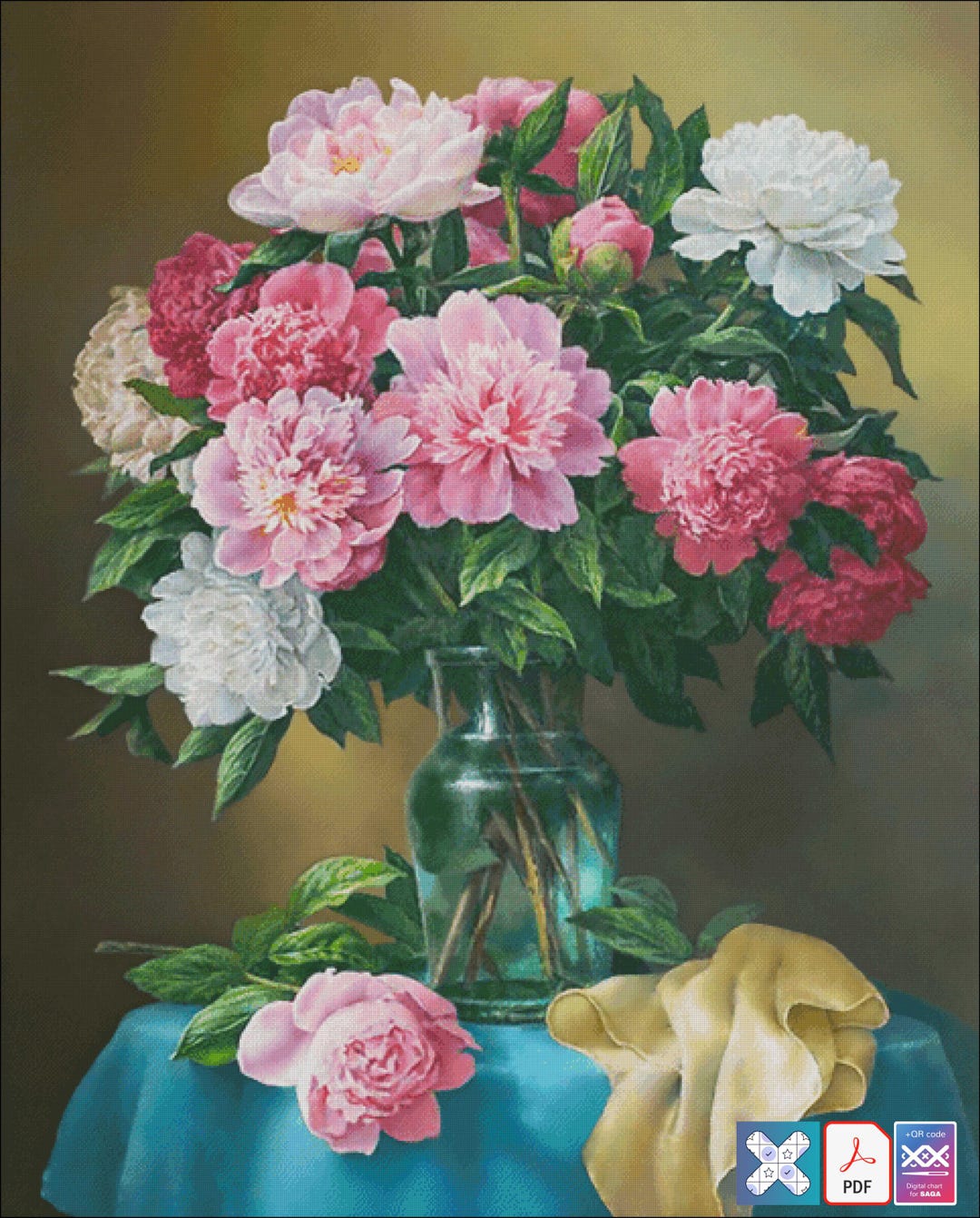 Peonies in Antique Vase DIGITAL DOWNLOAD Chart Counted Cross Stitch ...