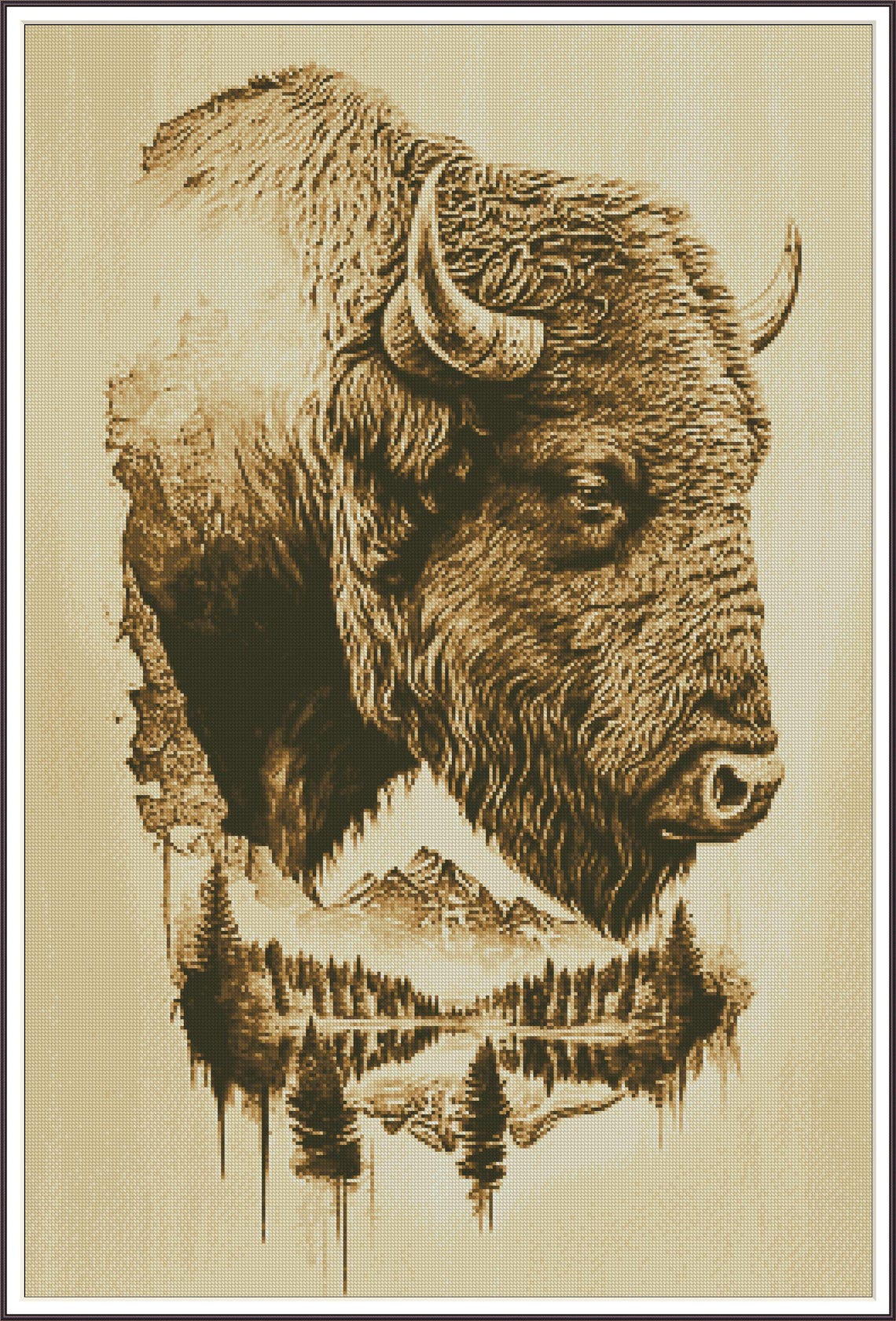 BIZON Buffalo Landscape Counted Cross Stitch Pattern (PDF) - Etsy