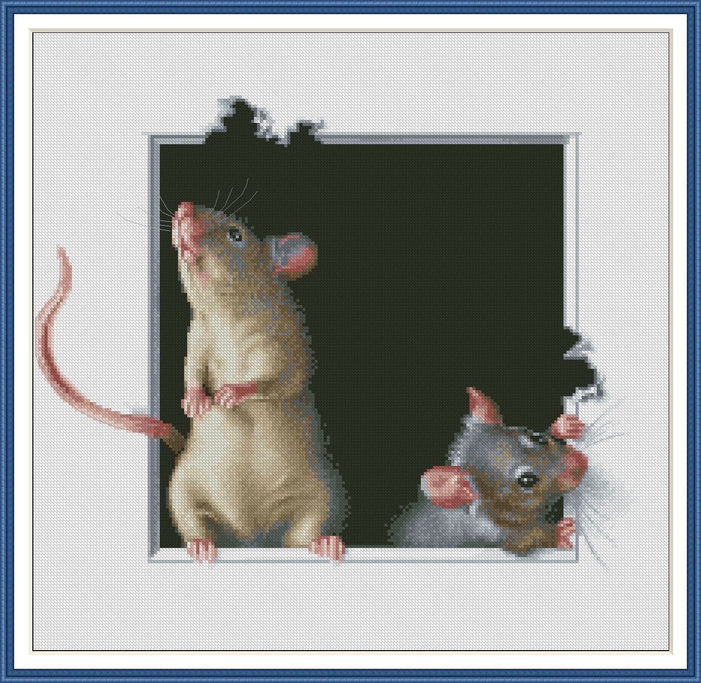 Besties Peeping Mouse - Chart Counted Cross Stitch Pattern Chart Craft ...