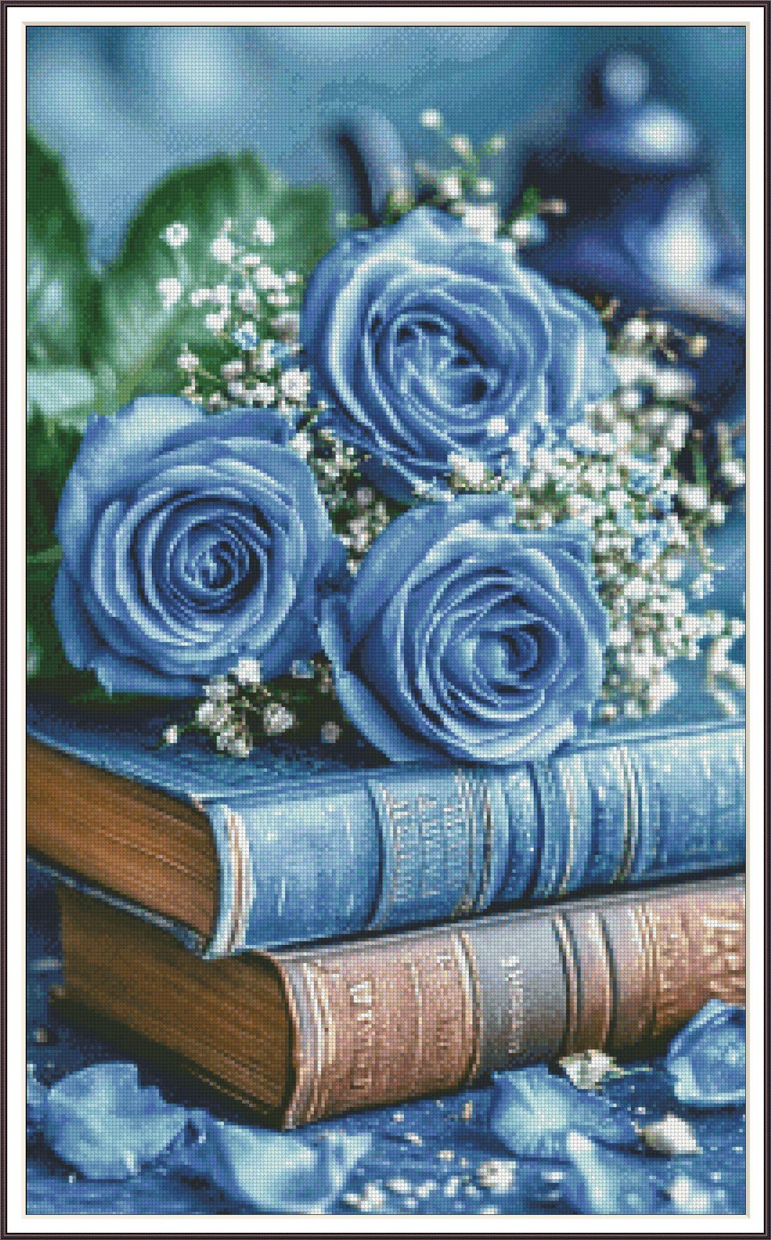 Mystic Blue Roses - Chart Counted Cross Stitch Pattern Needlework Craft ...
