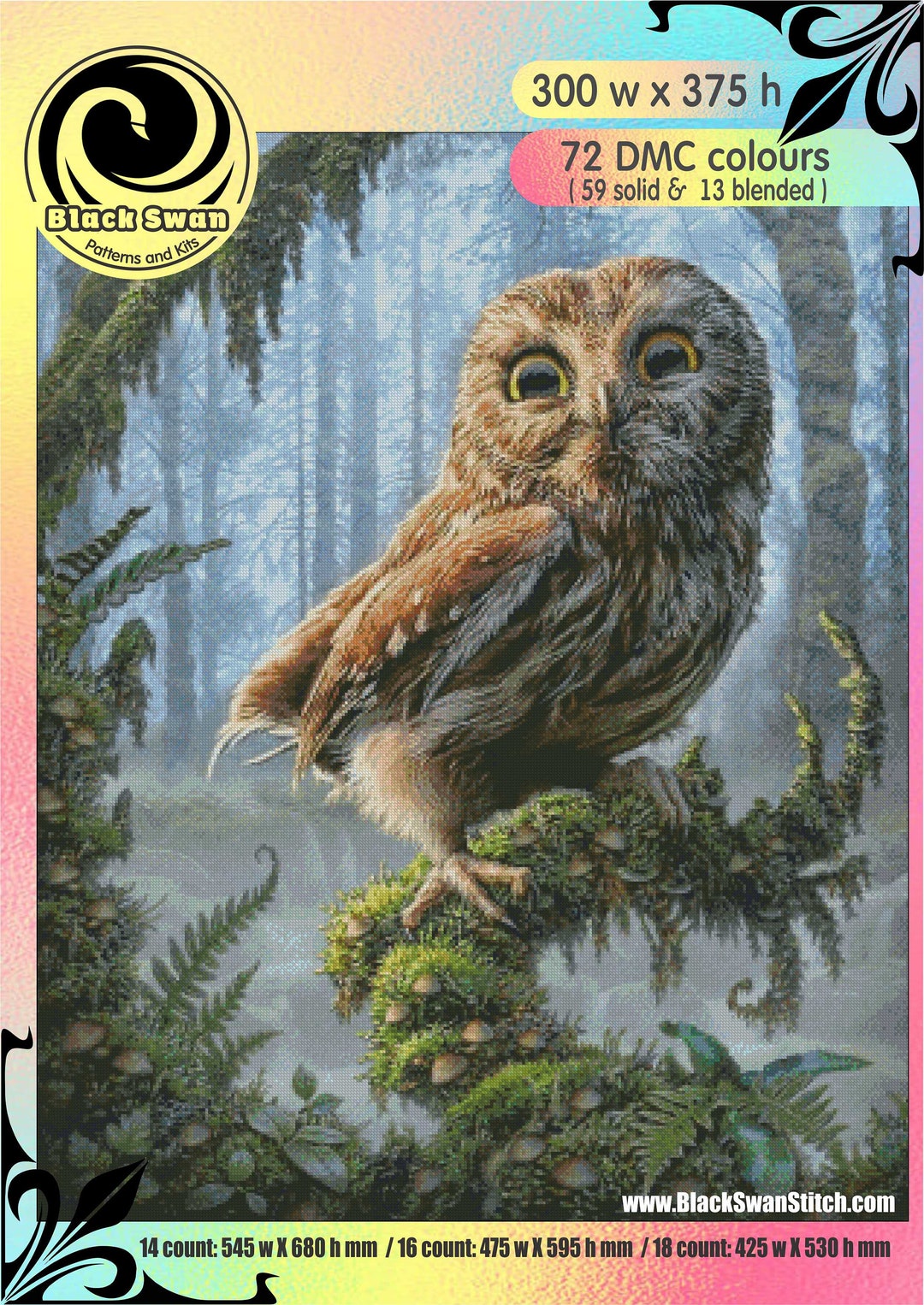 Barred Owl Perched Family Tree Colourful Owl- Chart Counted Cross ...