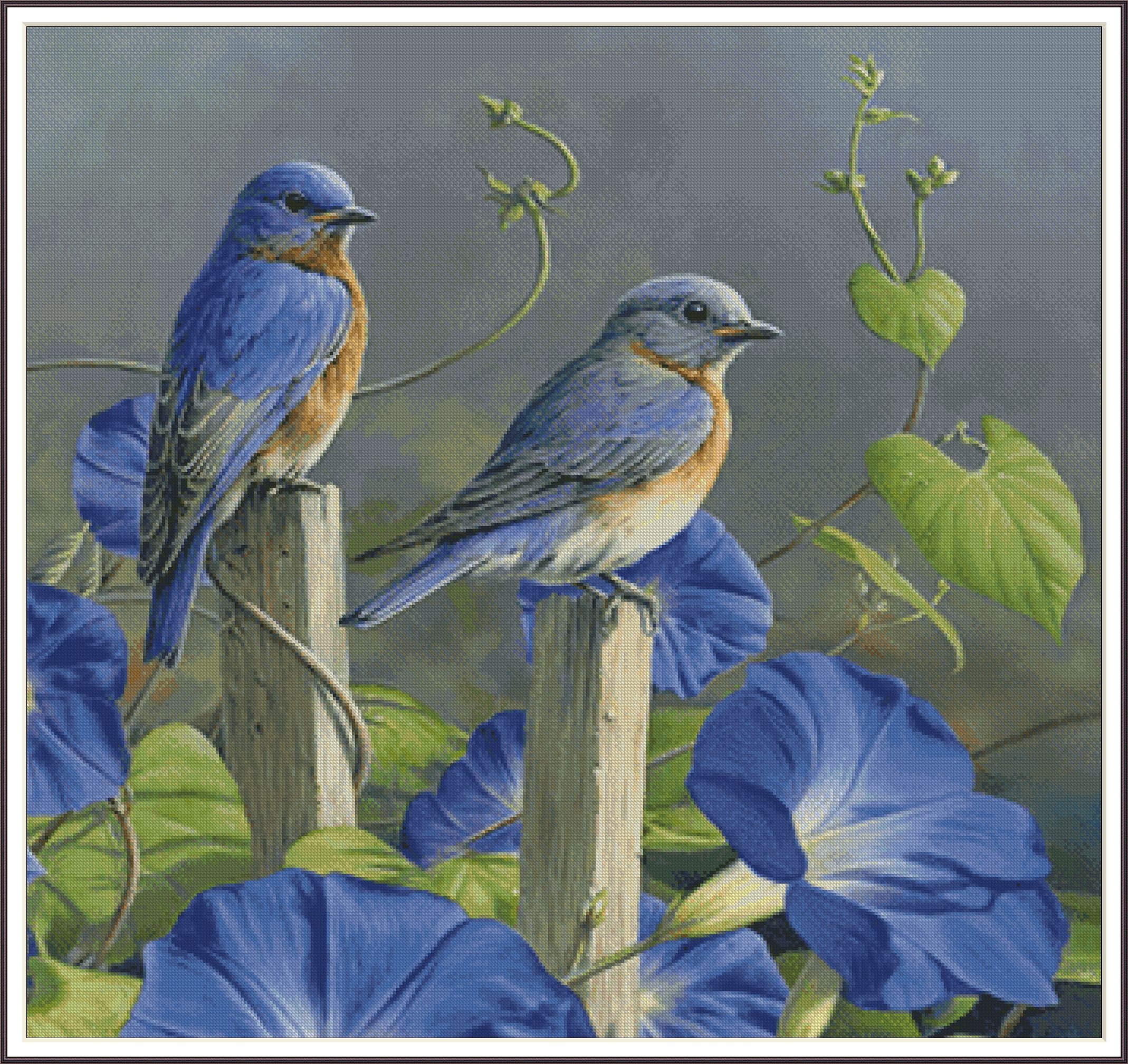 Vintage Bluebirds Bluebird & Rose Parrots in Orchids Flowers Chickens ...