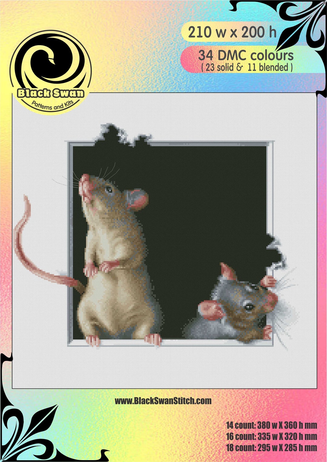 Besties Peeping Mouse - Chart Counted Cross Stitch Pattern Chart Craft ...