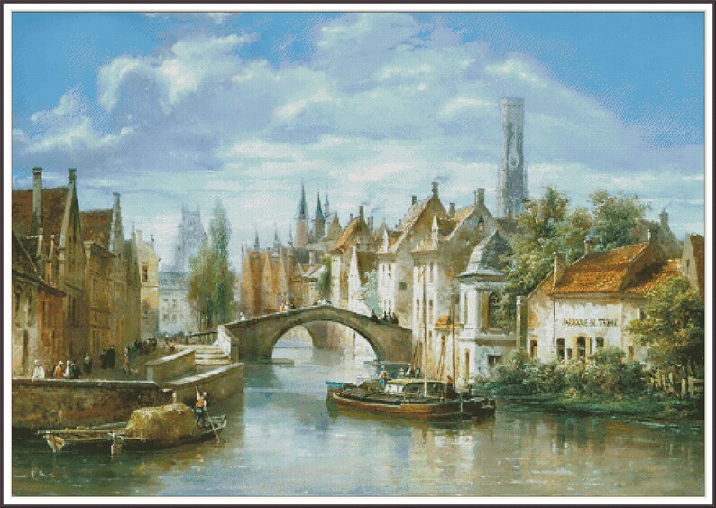 Barges on the Canal Victorian Holiday Stone Bridge City by the - Etsy