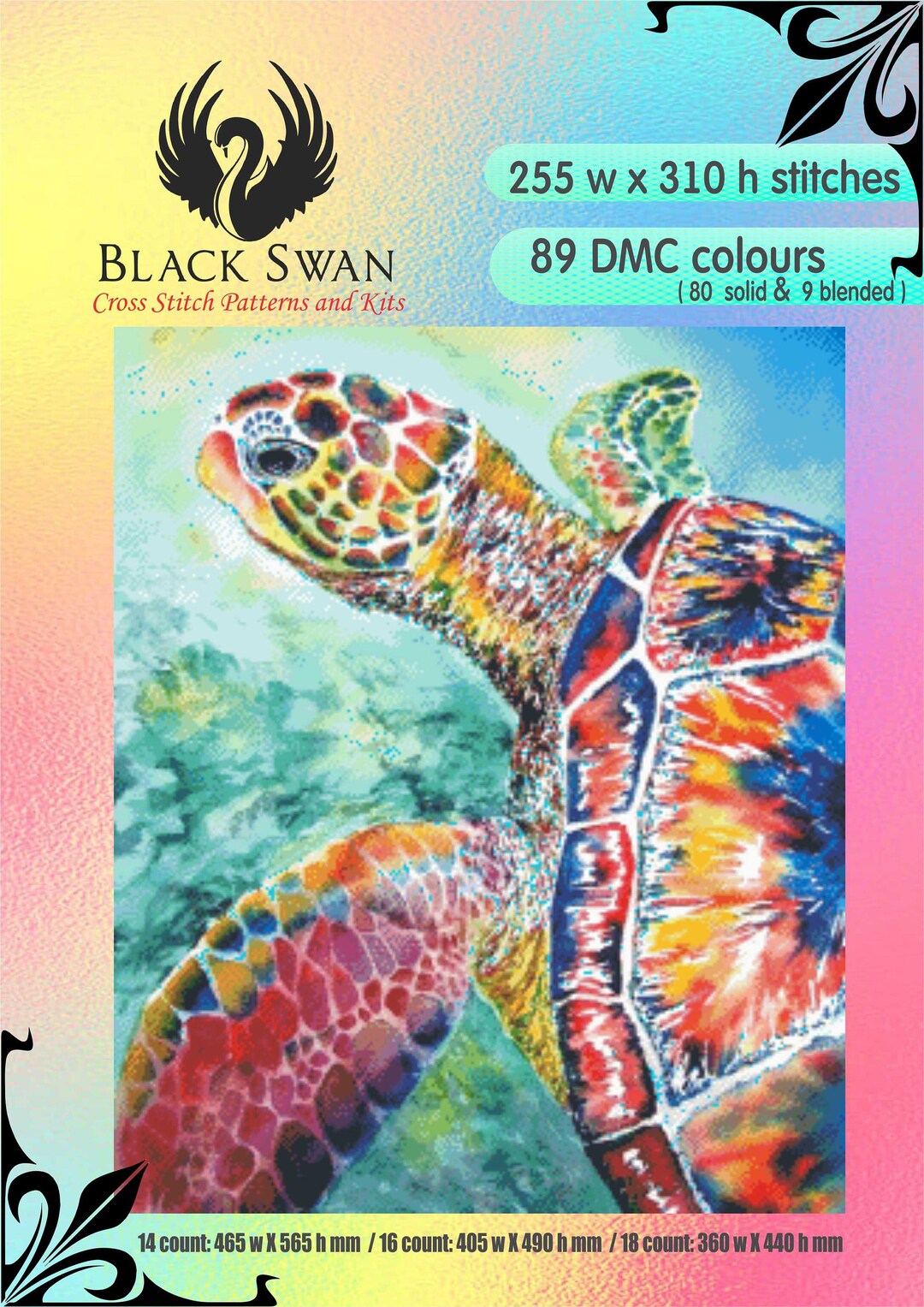 Turtle Under the Sea - Chart Counted Cross Stitch Pattern Craft PDF - Etsy
