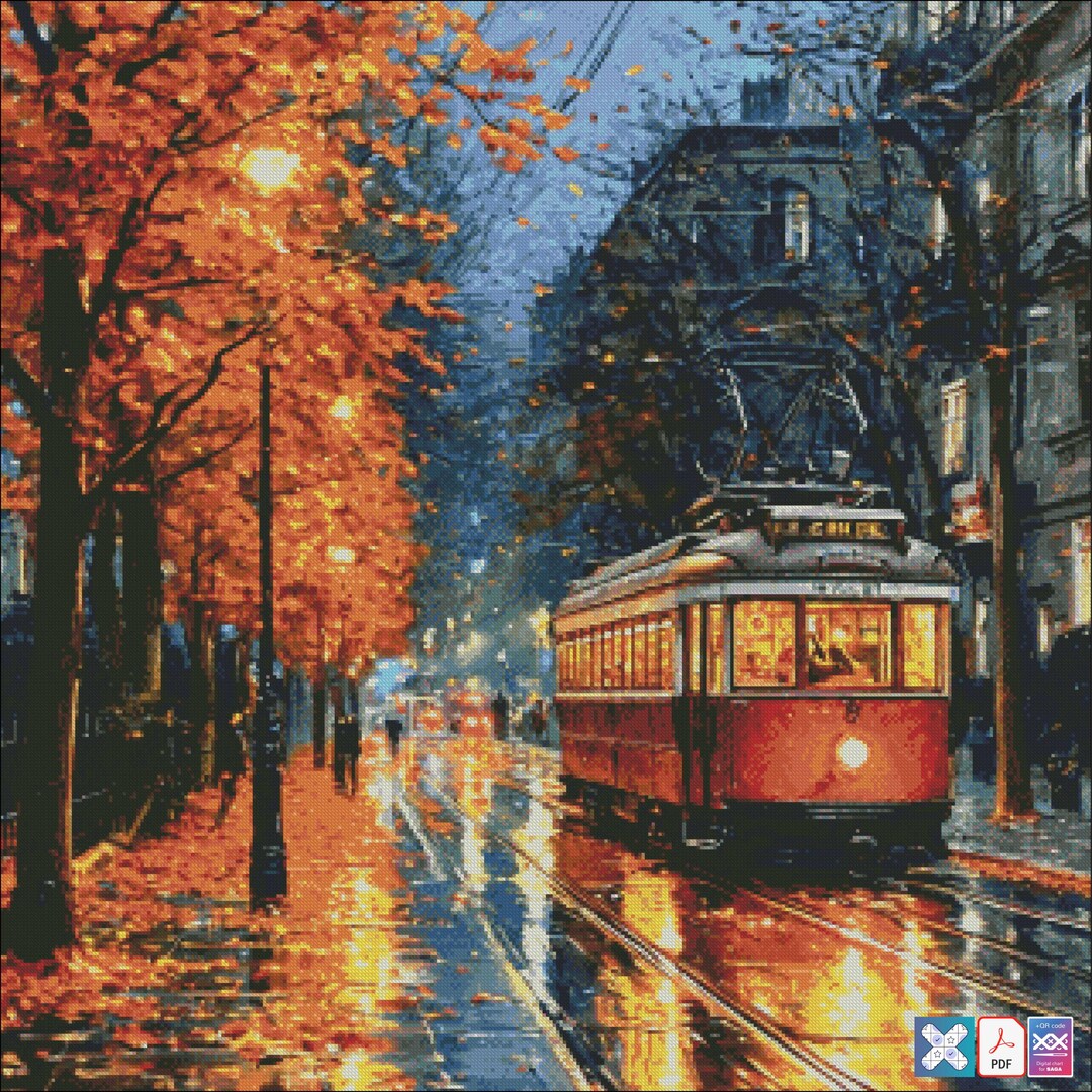 Autumn Tram - Chart Counted Cross Stitch Pattern Craft PDF - Etsy