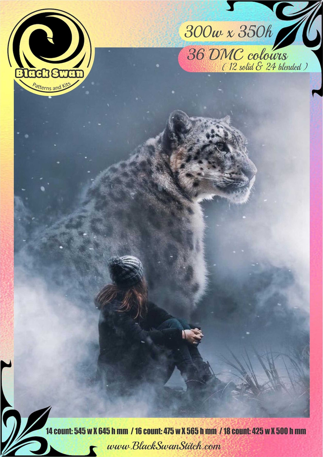 Snow Leopard Cross Stitch Pattern: Woman and Feline Portrait (PDF) - Etsy