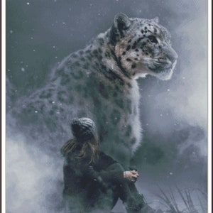 Snow Leopard Cross Stitch Pattern: Woman and Feline Portrait (PDF) - Etsy