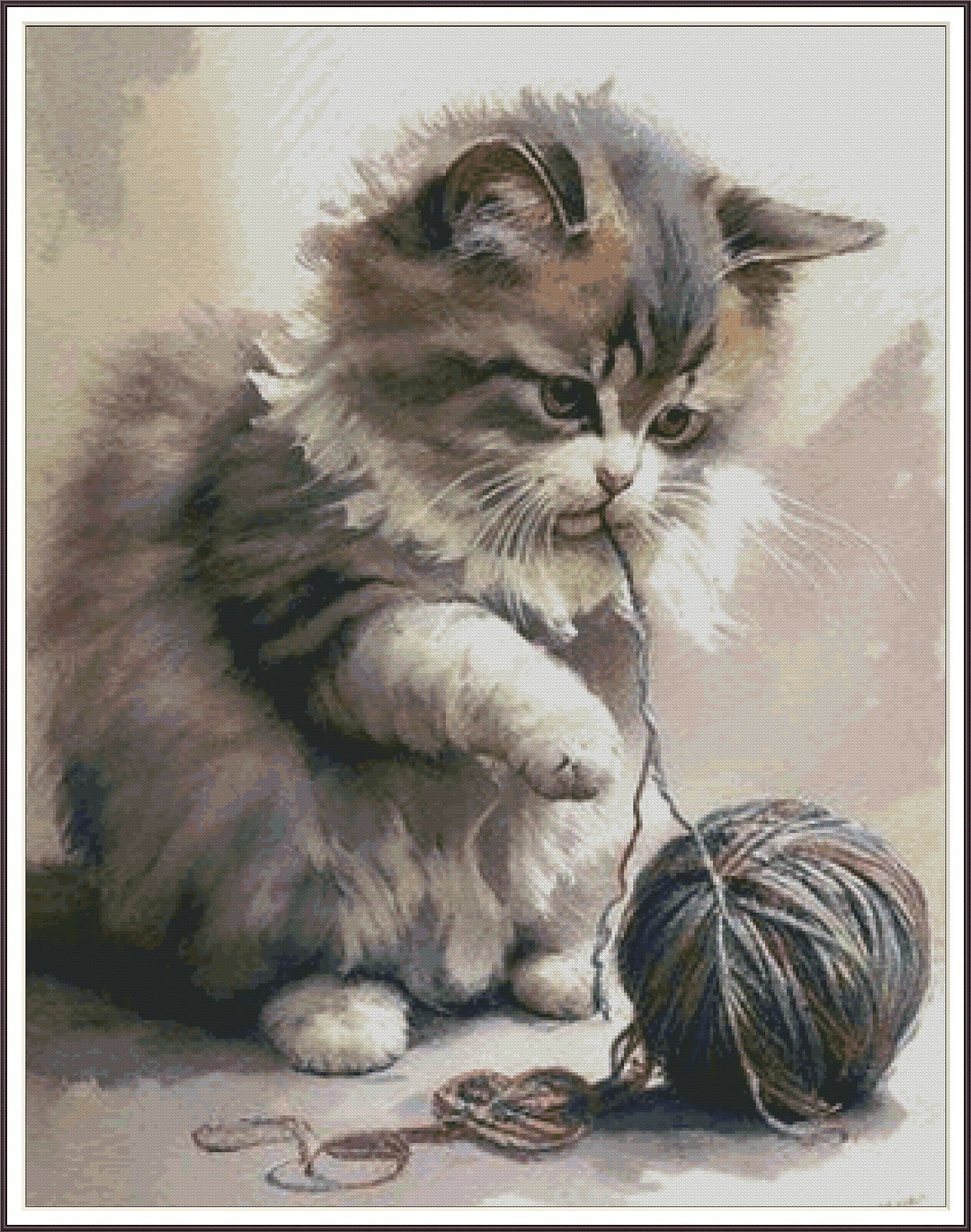 Cat With Ball of Yarn Cat & Butterfly Wild Animal - Chart Counted Cross ...
