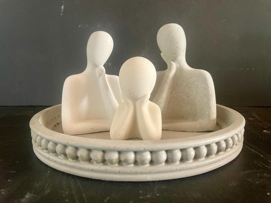 Cement Sculpture Family Statues | Optional Holding Tray ...