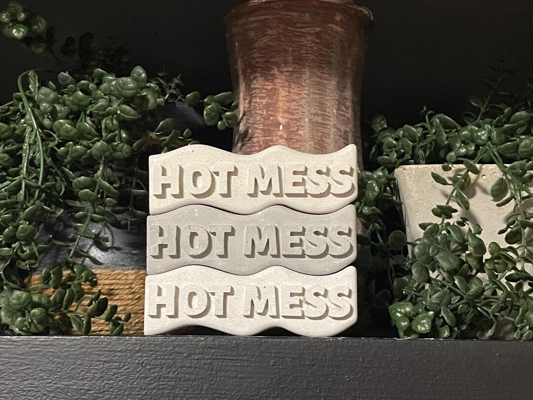 Cement Word Art | Fun Concrete -HOT MESS- Word Shelf Decor | Handmade ...