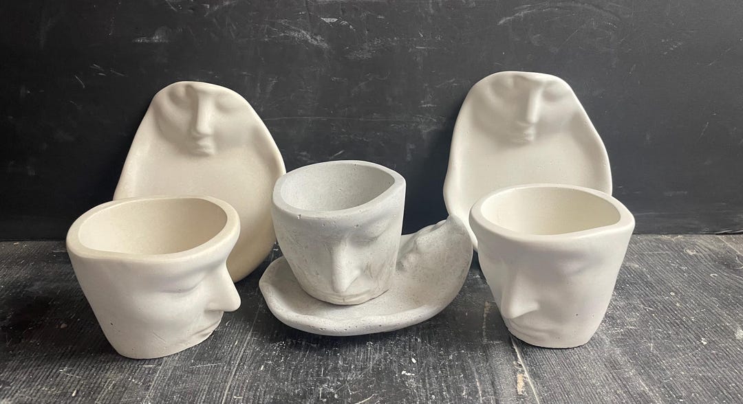 2pc Set | Cement Abstract Art Face | Concrete Planter | Candle ...