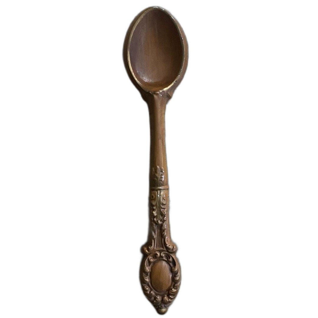 Vintage Large Decorative Wall Spoon Brown Faux Wood Plaster Chalkware ...